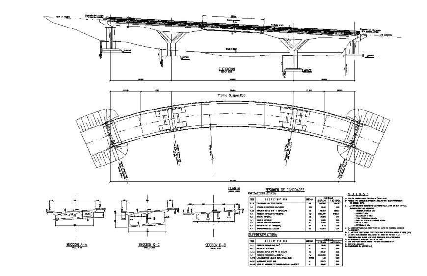 Plan Elevation And Section Of Bridge Structure 2d View Cad Construction Block Layout Autocad