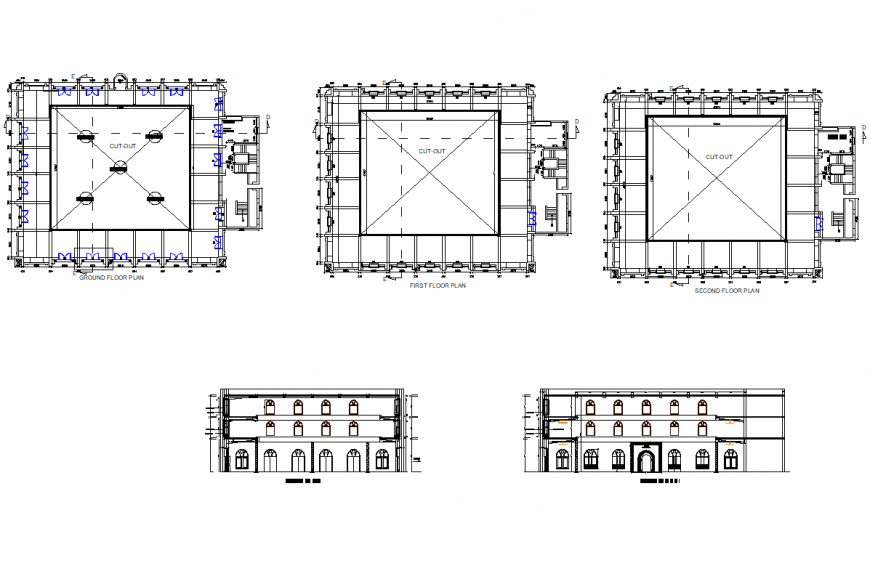 Plan and elevation arches design - Cadbull Plan and elevation arches design - Cadbull