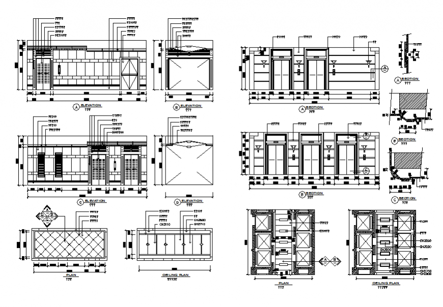 Public toilet all sided elevation, section, plan and ceiling plan ... Public toilet all sided elevation, section, plan and ceiling plan ...
