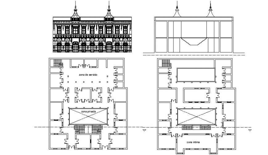 Religious multi-level church elevation, section and plan drawing ... Religious multi-level church elevation, section and plan drawing ...