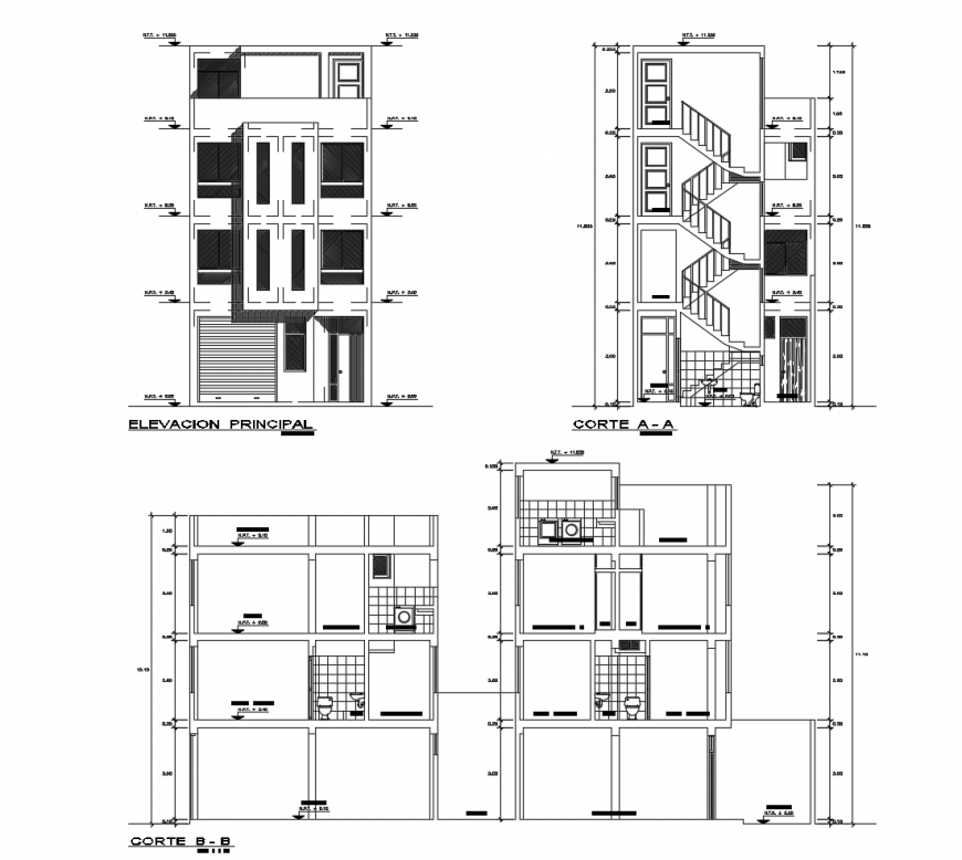 Residential apartment building main elevation and all sided section cad ... Residential apartment building main elevation and all sided section cad ...