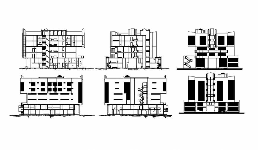 Residential housing apartment building all sided elevation and ... Residential housing apartment building all sided elevation and ...