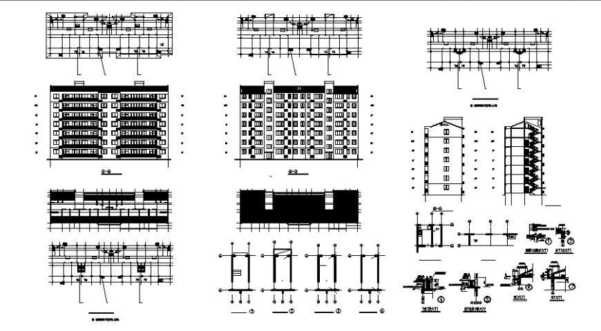 Residential multi-story apartment building all sided elevation and ... Residential multi-story apartment building all sided elevation and ...