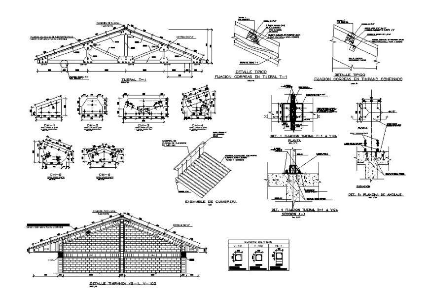 Roof elevation, section and constructive structure cad drawing details ... Roof elevation, section and constructive structure cad drawing details ...
