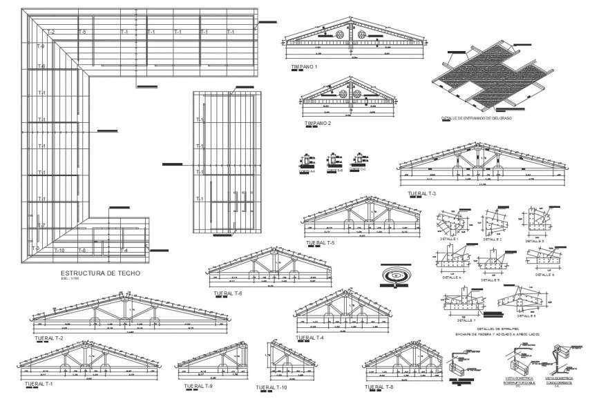 Roof sections, cover plan and constructive structure details of college ... Roof sections, cover plan and constructive structure details of college ...