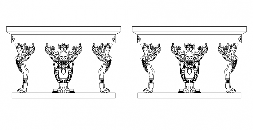 Round table with people sculpture all sided elevation block details dwg ...