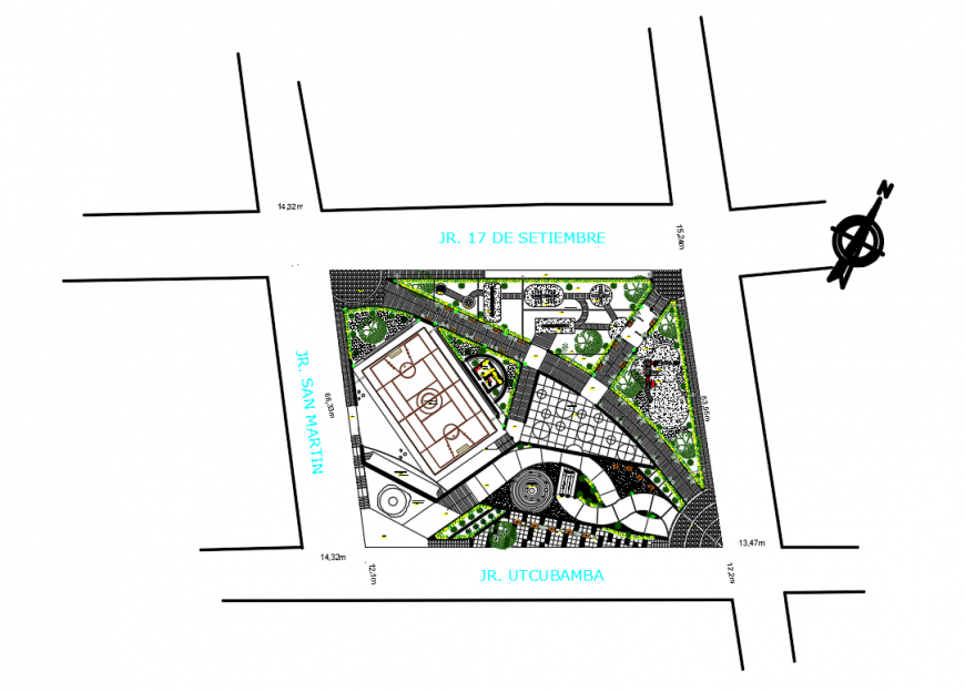 San Martin Park Landscaping Structure Details With Sports Ground Dwg