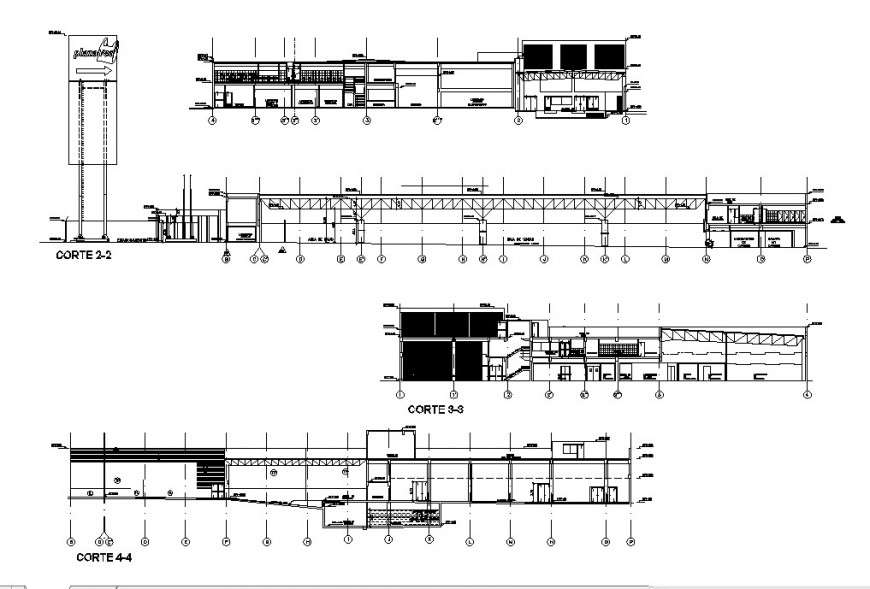 Shopping center building all sided elevation and section cad drawing ... Shopping center building all sided elevation and section cad drawing ...
