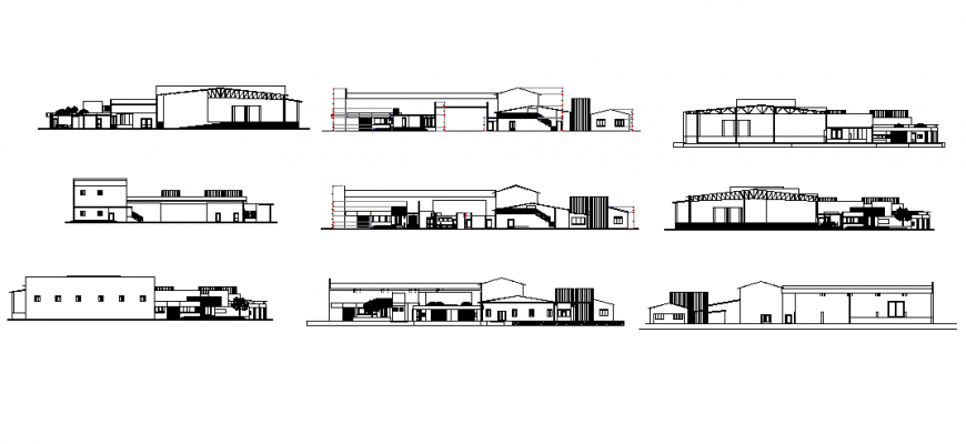 Shopping center building multi-level all sided elevation cad drawing ... Shopping center building multi-level all sided elevation cad drawing ...