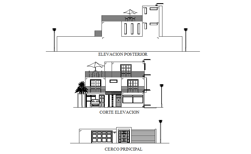 Single family modern house all sided elevation details dwg file - Cadbull Single family modern house all sided elevation details dwg file - Cadbull