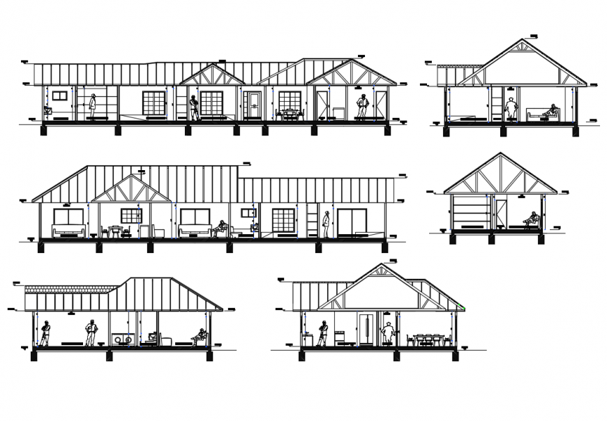 Single story one family house all sided elevation and section details ... Single story one family house all sided elevation and section details ...