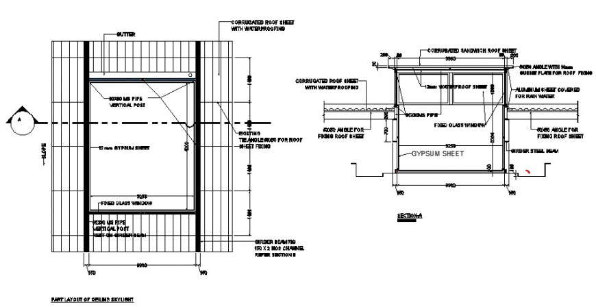 Skylight window details plan and section 2d view autocad file