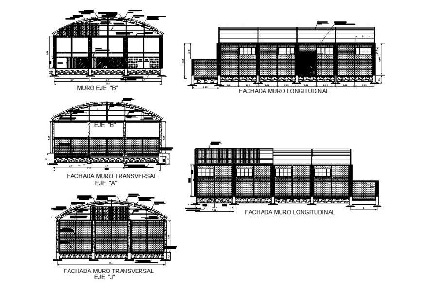 Sports center building two-story all sided elevation and sectional ... Sports center building two-story all sided elevation and sectional ...