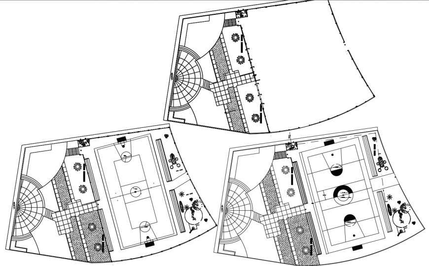 Sports Center Distribution Plan And Landscaping Structure Details Dwg