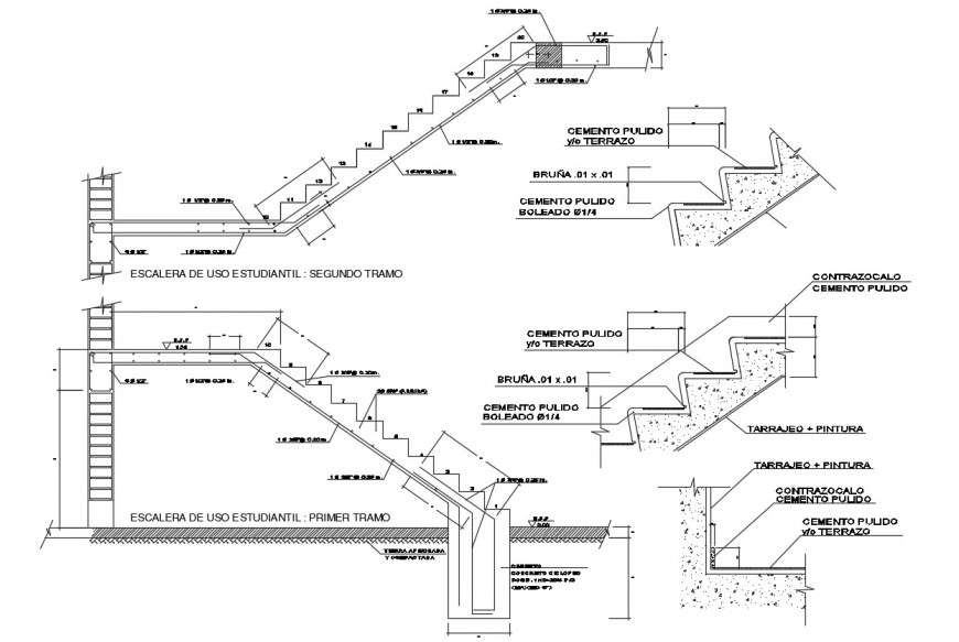 Staircases of house sections and constructive structure details dwg ...