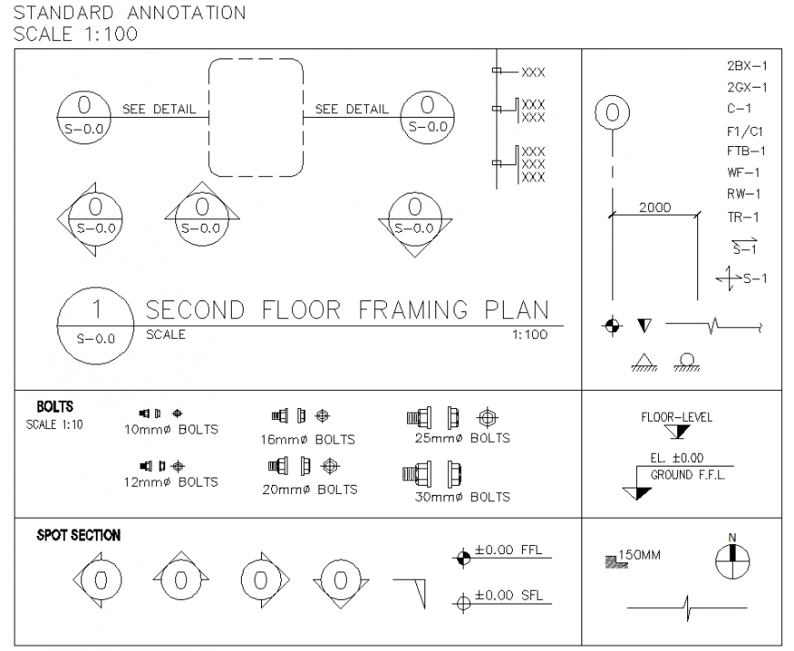 Standard annotation and bolt section plan autocad file Standard annotation and bolt section plan autocad file