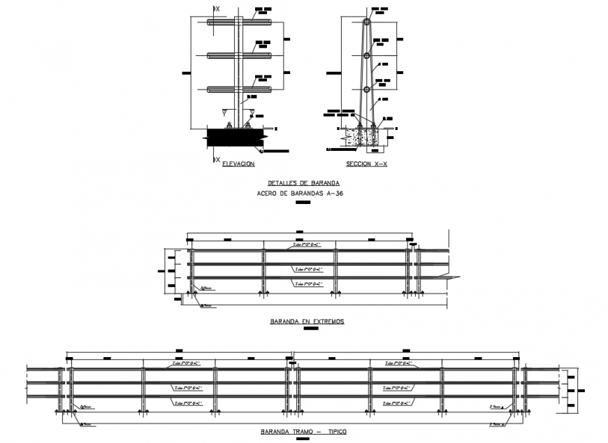 Steel railing elevation and section cad drawing details dwg file - Cadbull Steel railing elevation and section cad drawing details dwg file - Cadbull
