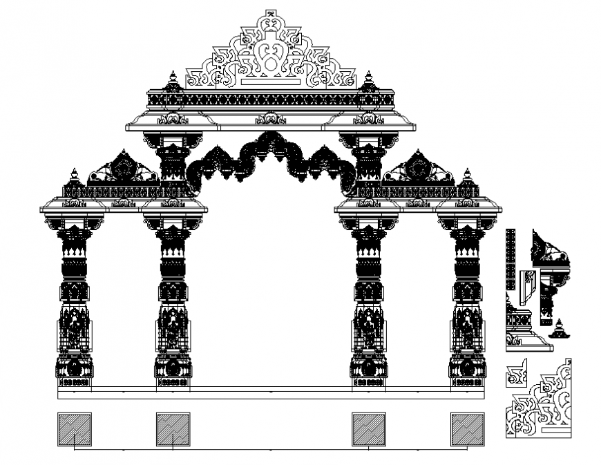 Temple front elevation cad drawing details dwg file - Cadbull