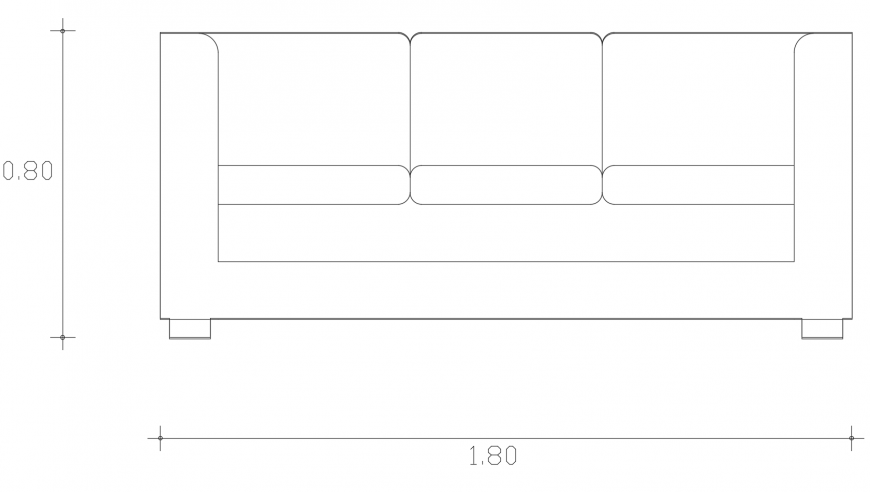 Three seated common sofa set block cad drawing details dwg file - Cadbull