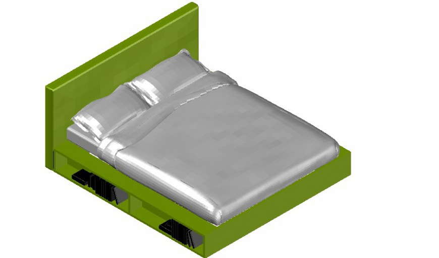 Top view 3d double bed leather bed detail dwg file - Cadbull