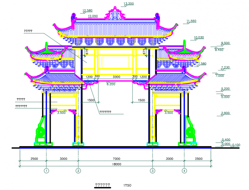 Traditional Chinese archway temple front elevation details dwg file ... Traditional Chinese archway temple front elevation details dwg file ...