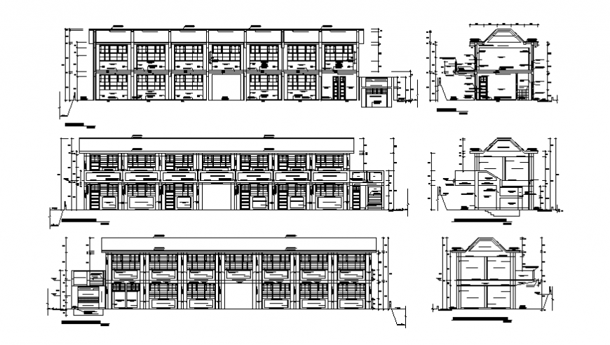 Two-story school building all sided elevation and sectional details dwg ... Two-story school building all sided elevation and sectional details dwg ...