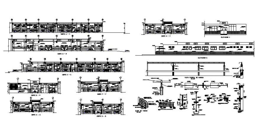 Two story hospital building all sided elevation, section and structure ...