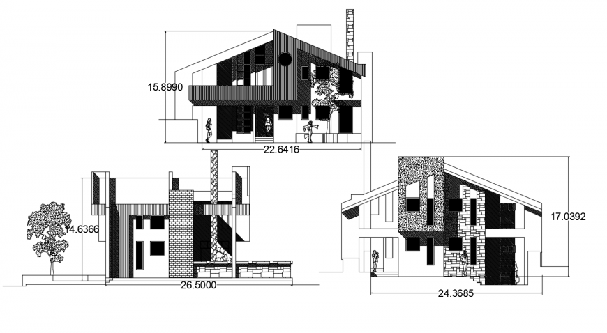 Two story roof house three sided elevation drawing details dwg file ... Two story roof house three sided elevation drawing details dwg file ...