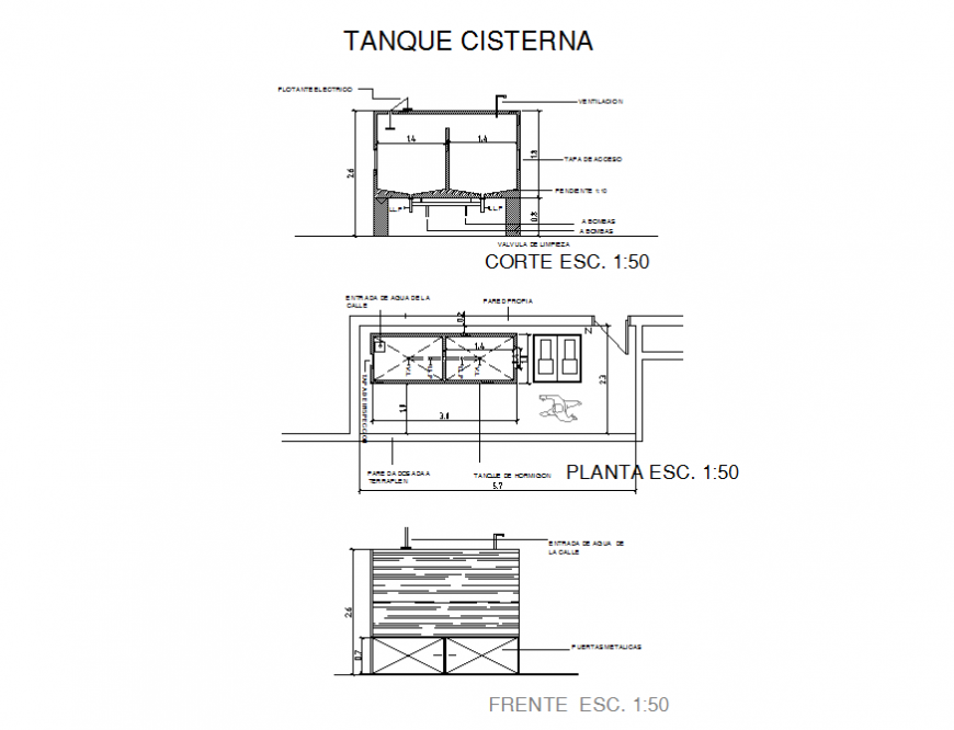 Water tank section, plan and constructive plumbing details dwg file ... Water tank section, plan and constructive plumbing details dwg file ...