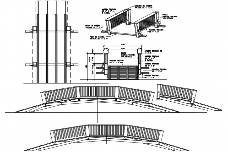 Wooden bridge all sided elevation and constructive section details dwg ... Wooden bridge all sided elevation and constructive section details dwg ...