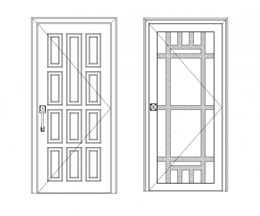 Wooden door detail elevation 2d view layout autocad file - Cadbull